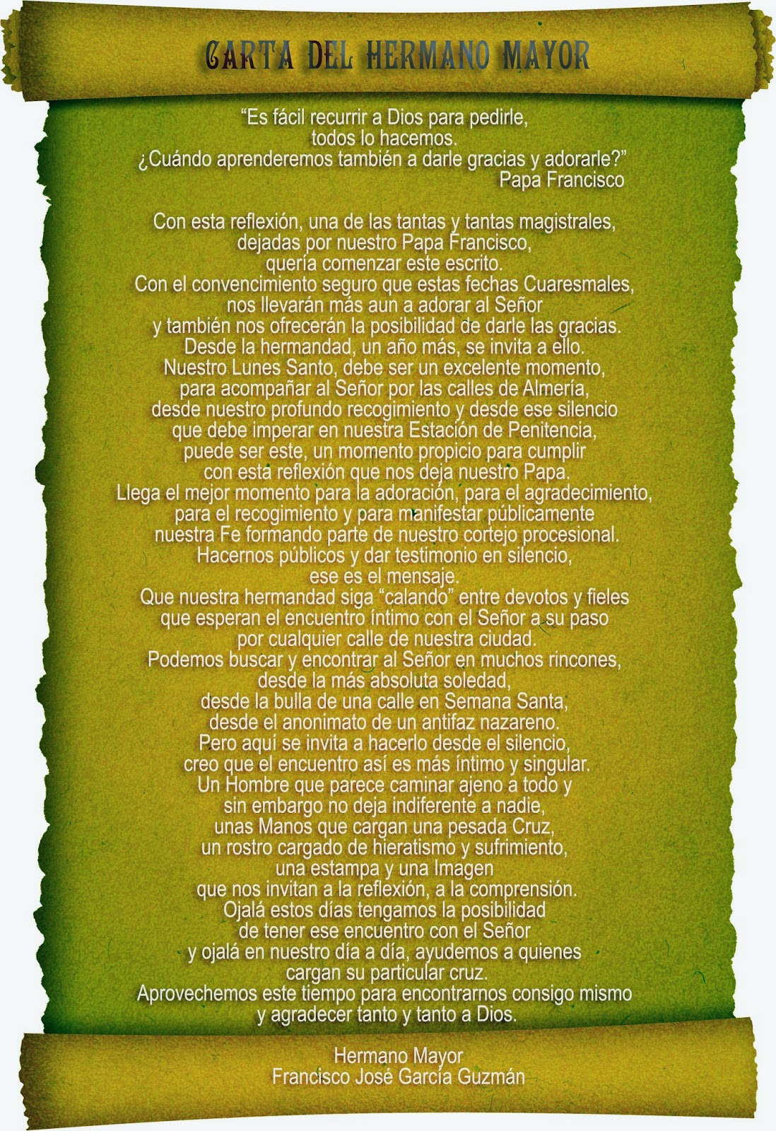 Hermandad del Gran Poder de Almería: CARTA DEL HERMANO MAYOR.