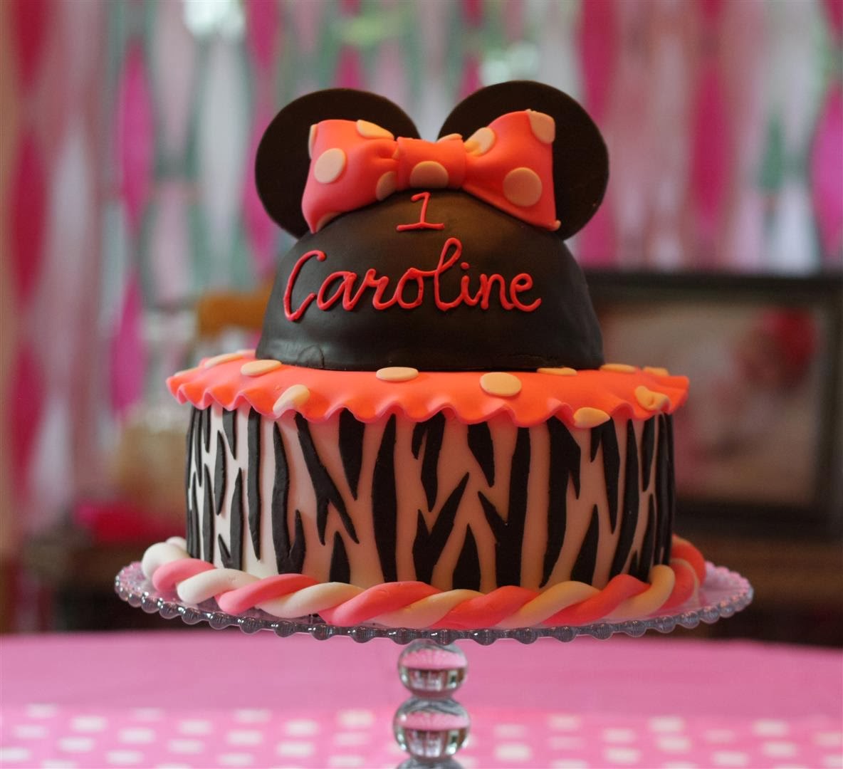 Minnie Mouse Zebra Sheet Cake