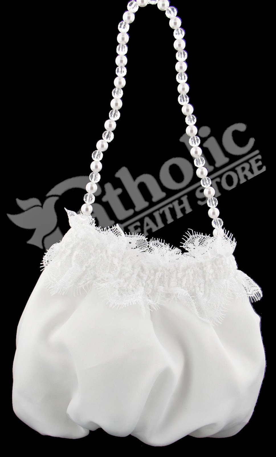 Catholic Faith Store: First Communion Purse, Satin with Chantilly Lace Trim