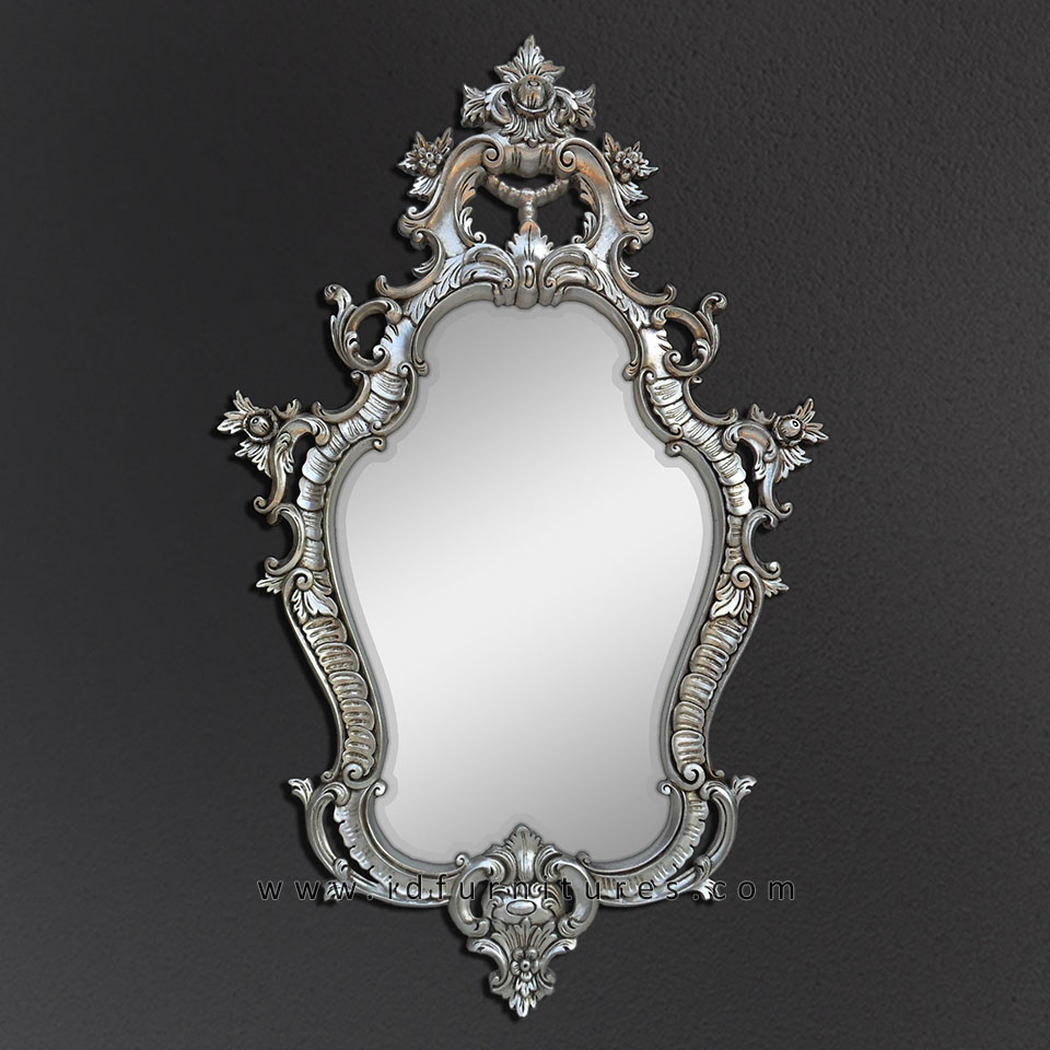 Hiasan Dinding Cermin Hias Peony Silver Leaf | Desain Interior