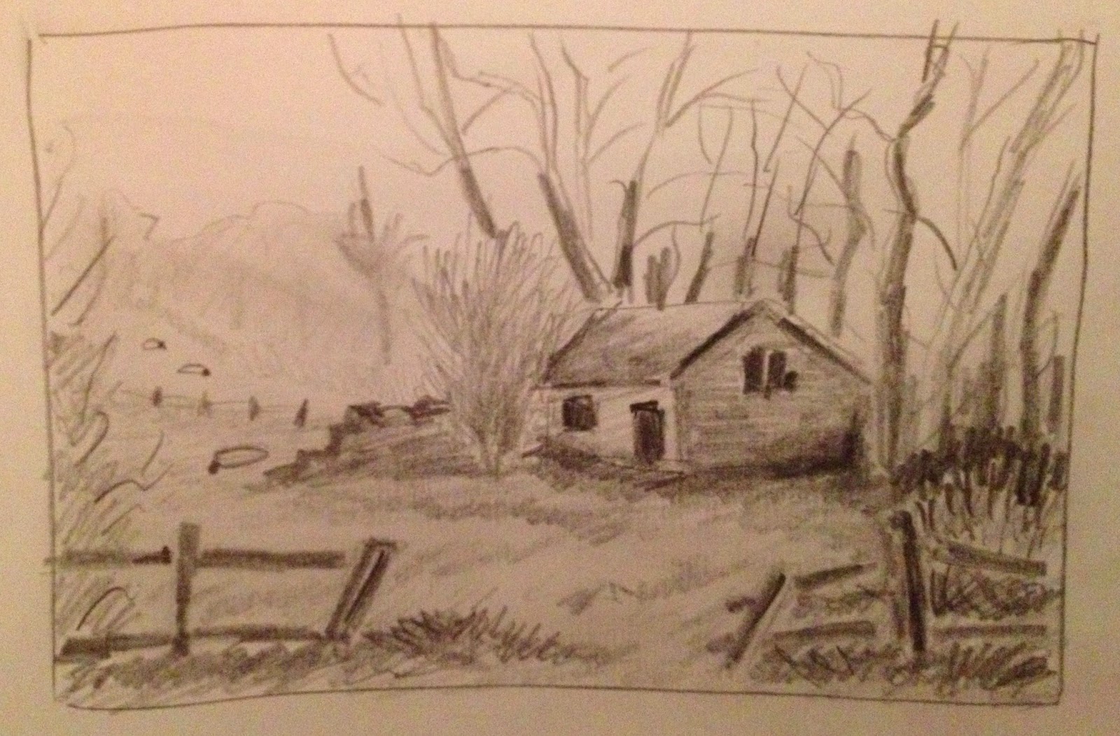 Artwork by Ian Inglis: Farm Building