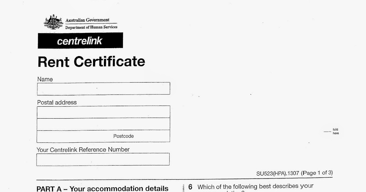 Corporate Australia Centrelink Rent Certificate Form SU523 