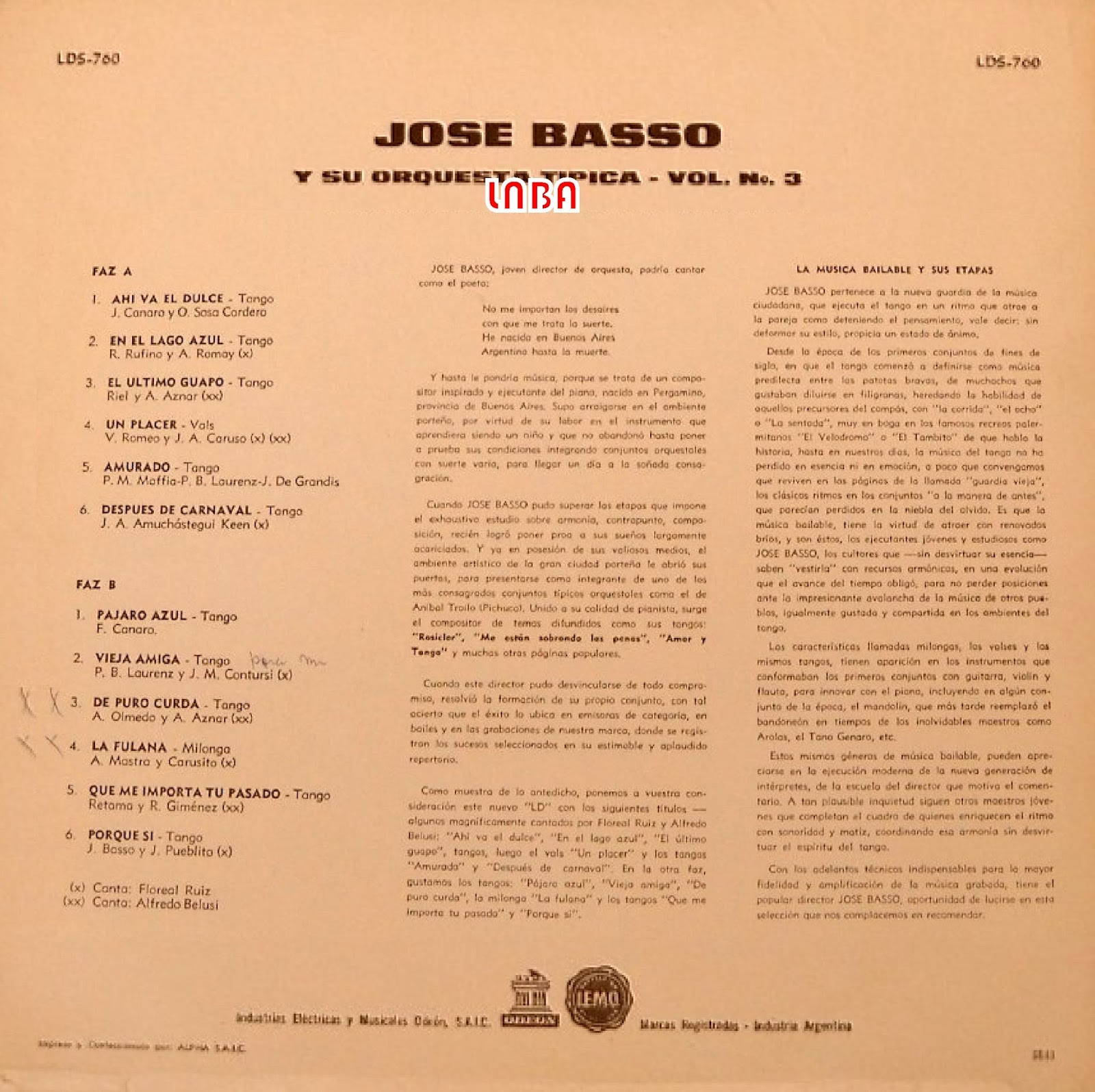 La nova Botica del Aleman.: Tango - José Basso - Jose Basso - Vol. III