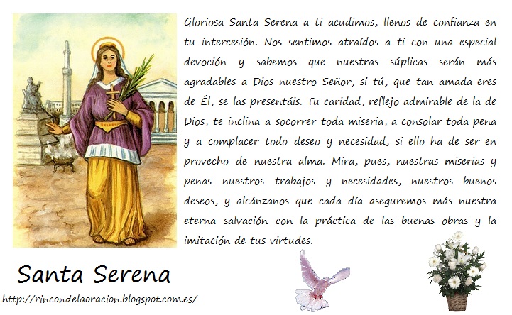 Rincón de la Oración: Estampa Oración de Santa Serena
