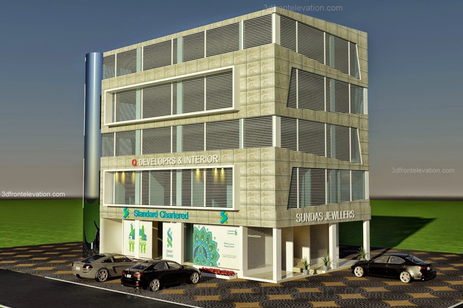 Corner Commercial Plaza & Offices + Shops Design in Sector C ...