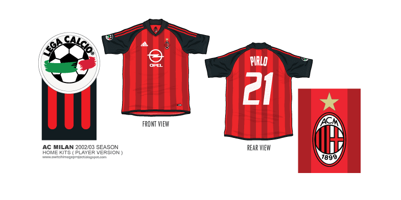 Football teams shirt and kits fan: Home AC Milan 2002-03 W.O.P
