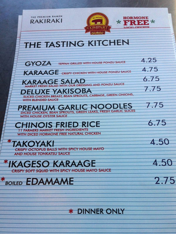 The Radiused Corner Menu Vault: RakiRaki Ramen And Tsukemen