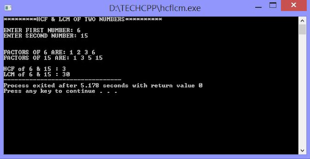 C++ Program to find HCF and LCM of two numbers by calculating factors [DEVCPP/GCC] - TECHCPP