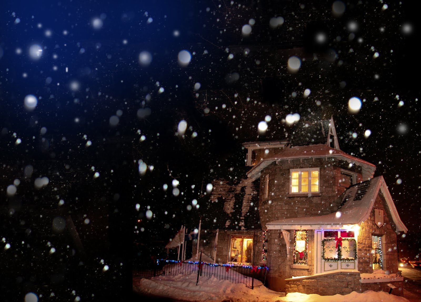 Casa en la nieve - Paisajes de Navidad | wallpaper hd night sky