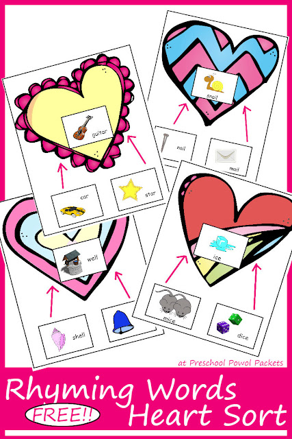 {FREE} Rhyming Words Heart Sort Game for Valentines | Preschool Powol ...