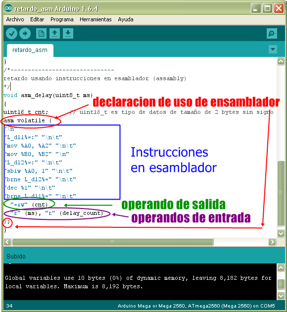 Mi código : Usar asm (esamblador) en un sketch de programación para Arduino
