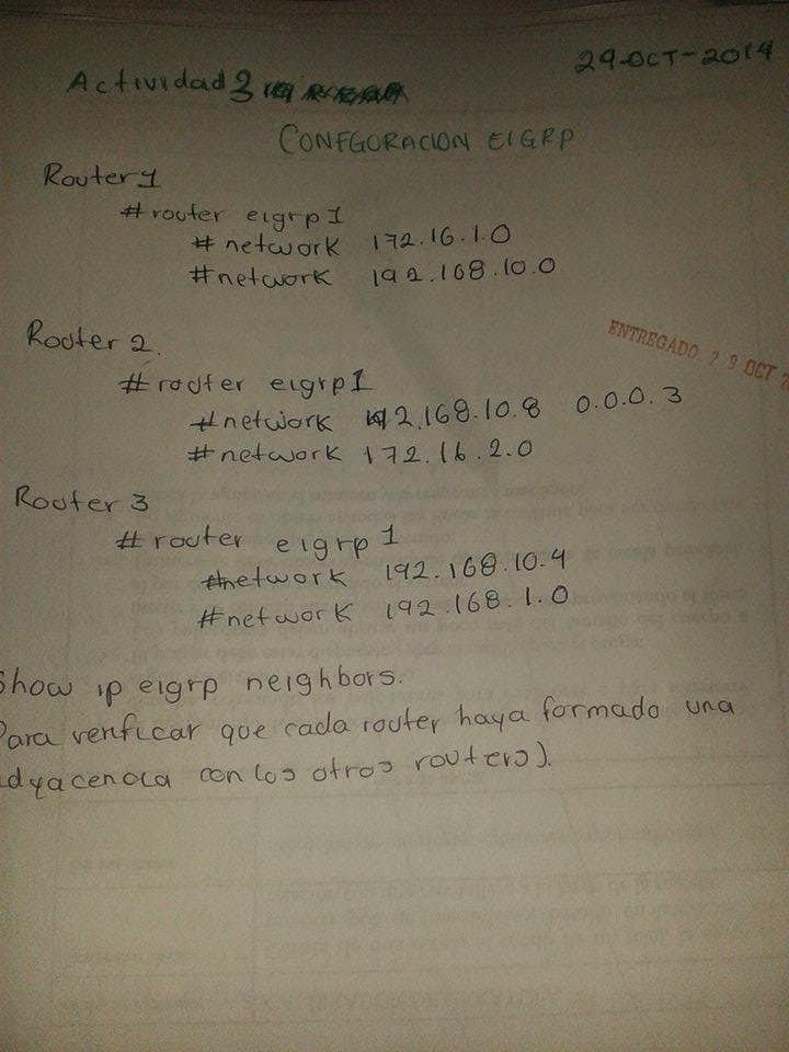 CISCO II : Actividad 3 Configuración EIGRP