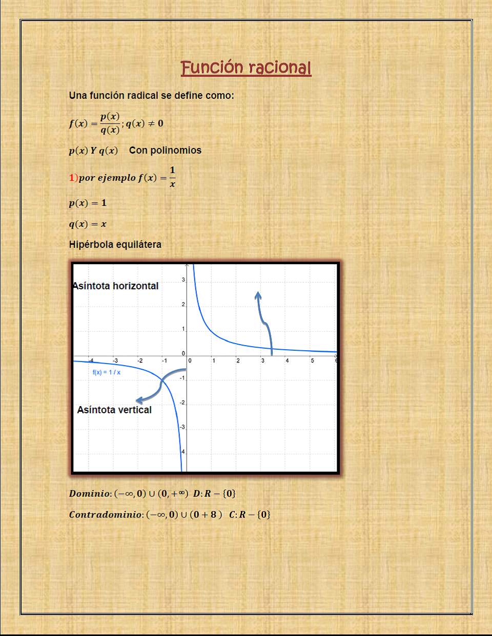 CALCULO DIFERENCIAL * * *: FUNCIÓN RACIONAL