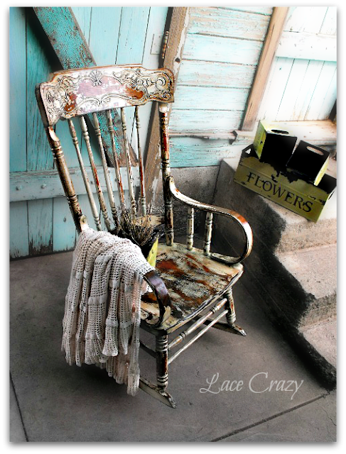 Lace Crazy: Distressed, Chippy, Rocking Chair Redo~!
