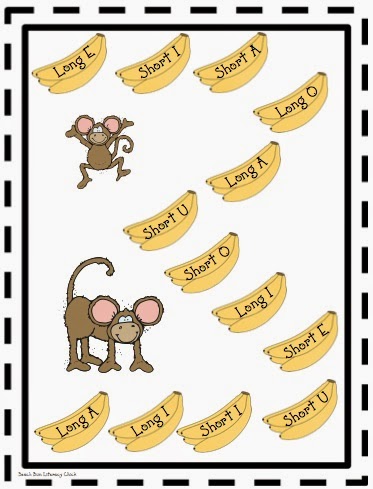 Beach Bum Literacy Chick: Monkey See, Monkey Do - Vowel Board Game