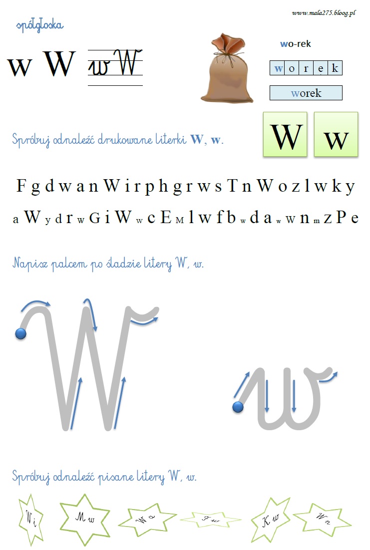 BLOG EDUKACYJNY DLA DZIECI: LITERKA W - KARTY PRACY
