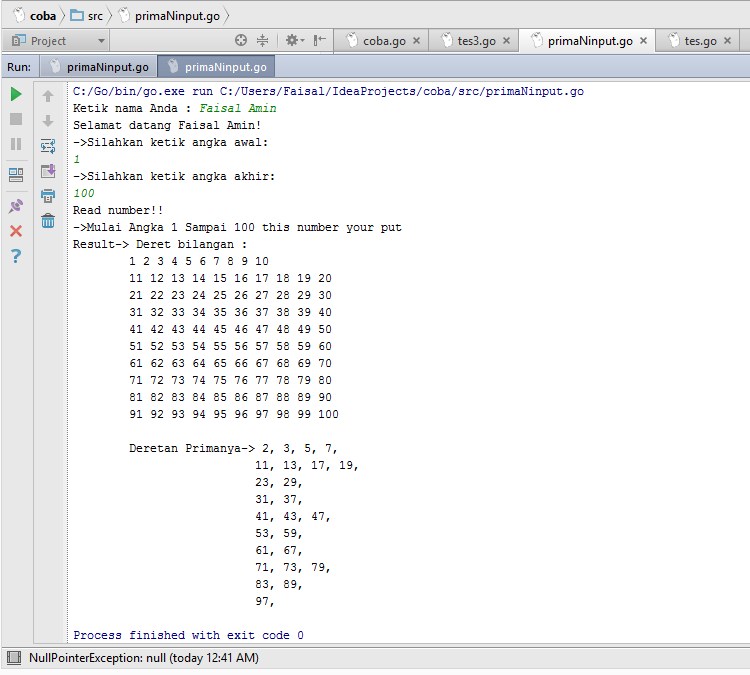 [Three] Membuat Deret Bilangan dan Prima pada Golang | Faisal's Activity