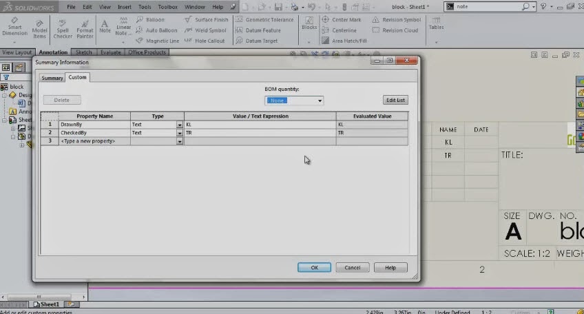 SolidWorks - Define Title Block Table in Drawing page - SolidWorks Share
