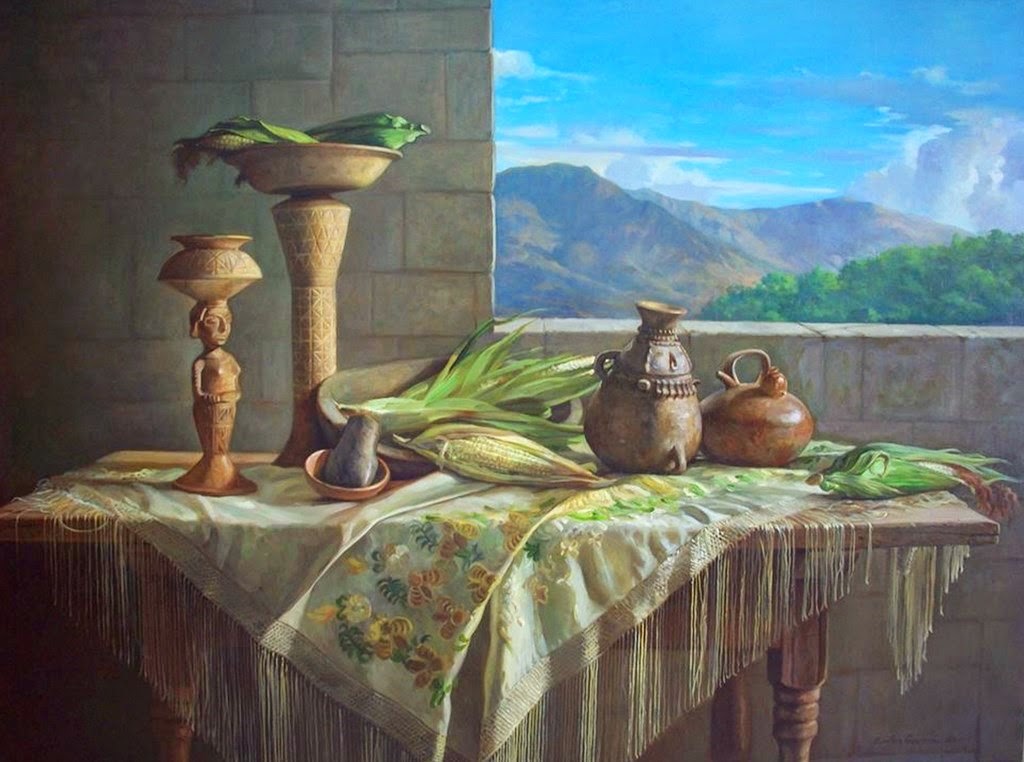 Historia y evolución de la pintura artística : Bodegón con paisaje de ...