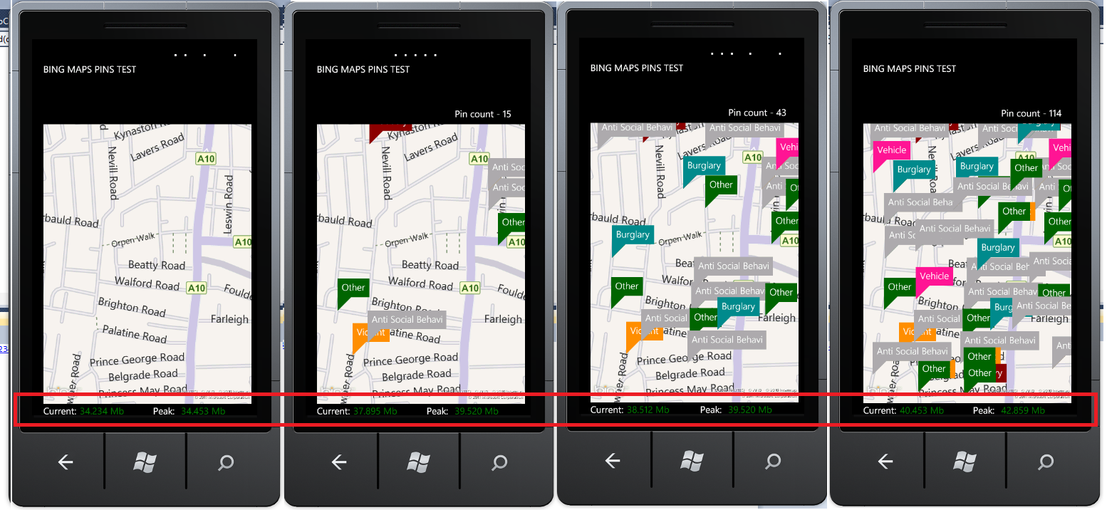 How many pins can Bing Maps handle in a WP7 app - part 1