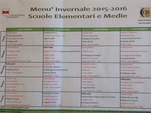 ISTITUTO COMPRENSIVO BOLZANO 2 - SCUOLA PRIMARIA DON BOSCO: MENSA: MENU ...
