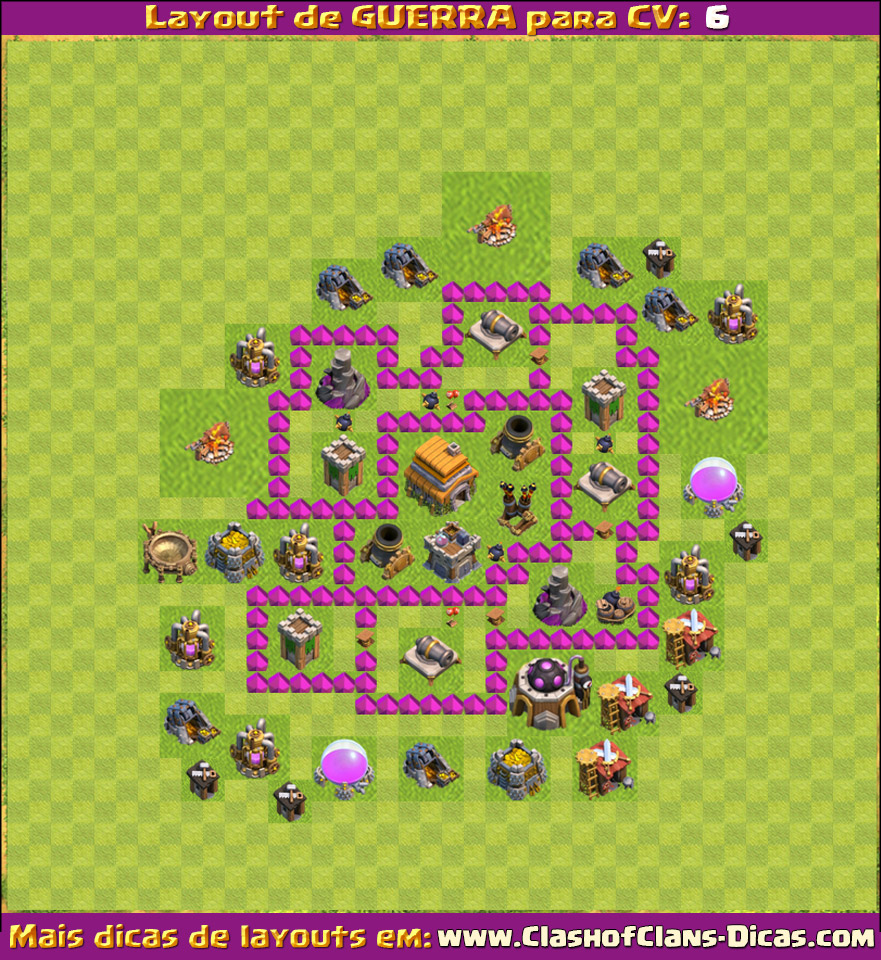 Layout para Centro de Vila 6 em Guerra - Clash of Clans Dicas, Gemas ...