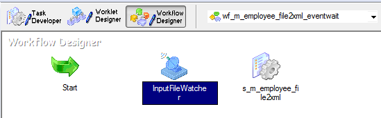 Now, create a link between tasks Start, InputFileWatcher and s_m_employee_file2xml by using link ...