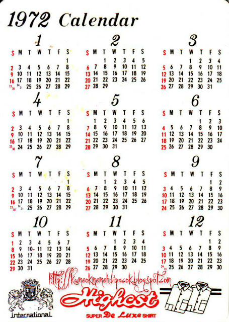 Kalender Tahun 1972 | Kumeok Memeh Dipacok