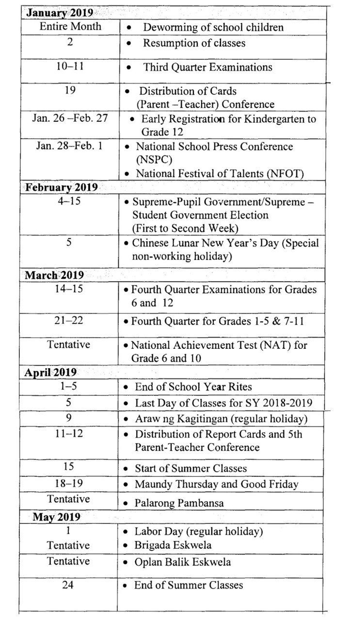 DepEd Calendar of Activities in 2019 - DepedClick