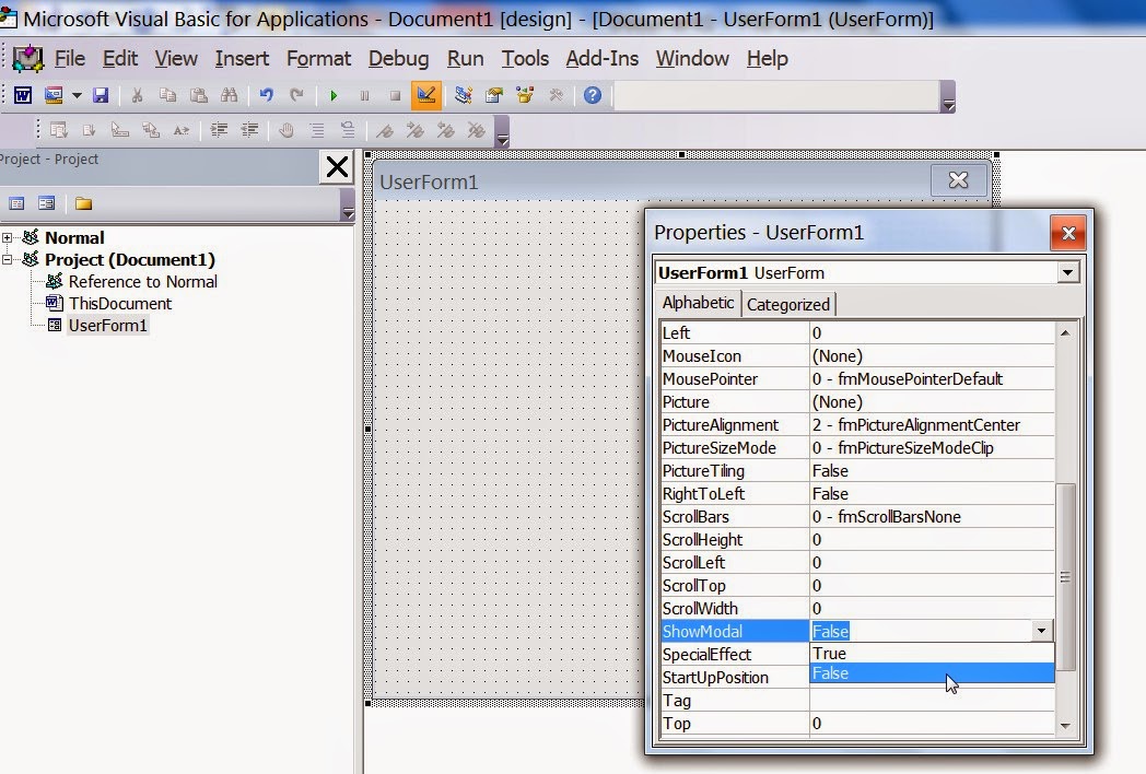 การสร้าง popup ที่มี Scroll bar ใน Word ด้วย vba