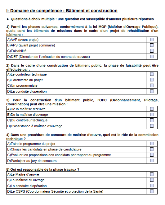 QCM 2 - الهندسة المدنية