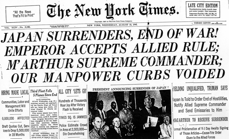 Aug. 14, 1945 - Emperor Hirohito surrenders and accepts Potsdam ...