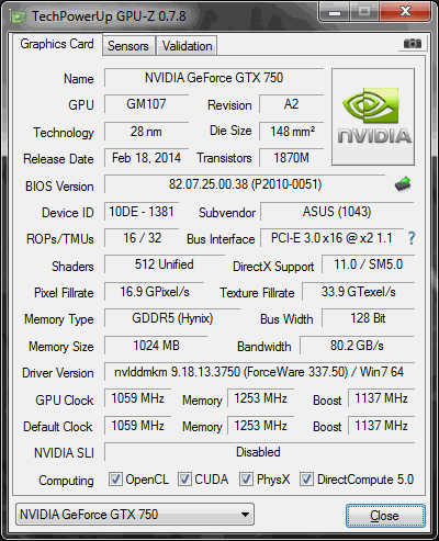 ASUS GTX 750 Performance Review