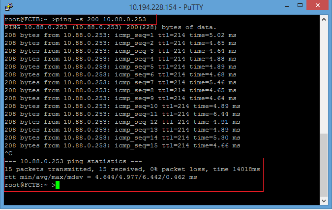 Nokia SRAN Ping Test with Packets size and Time delay on transmission