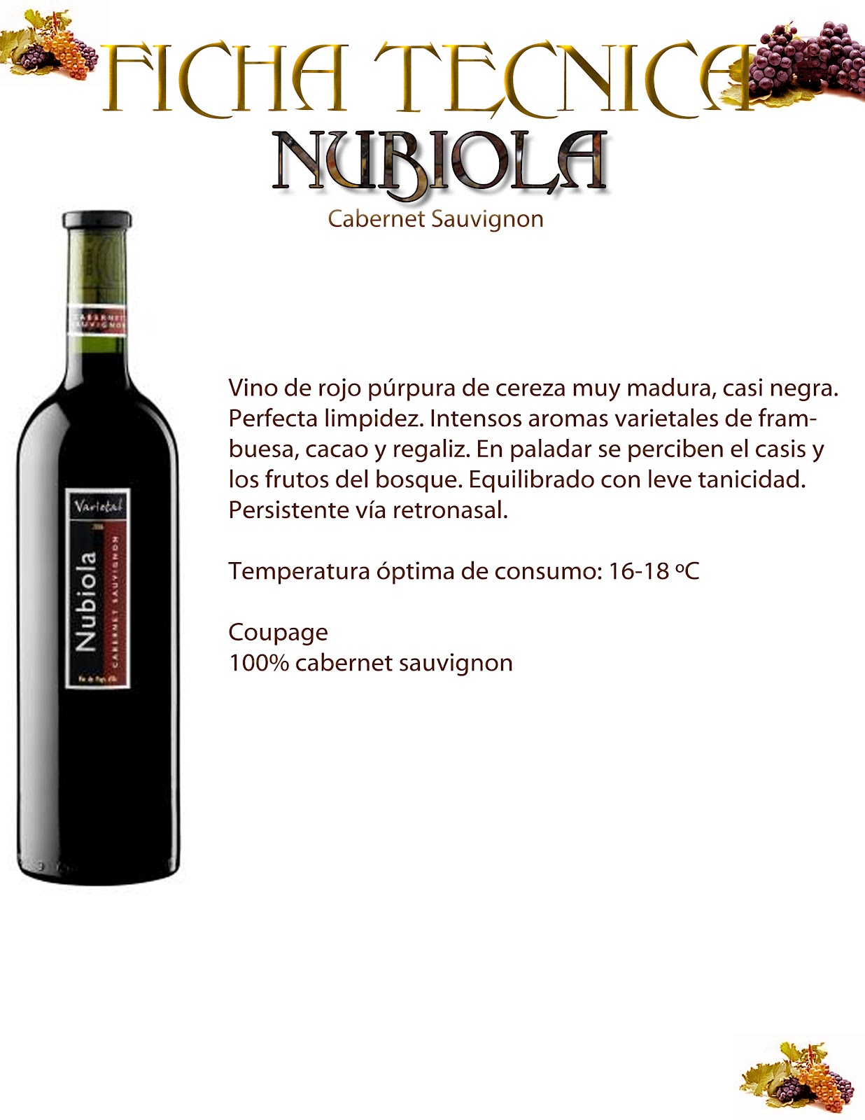 fichas de vinos: ficha tecnica nubiola cabernet sauvignon