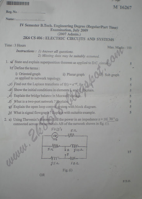 Electric Circuits & Systems- Previous Question Papers -Semester 4 ...