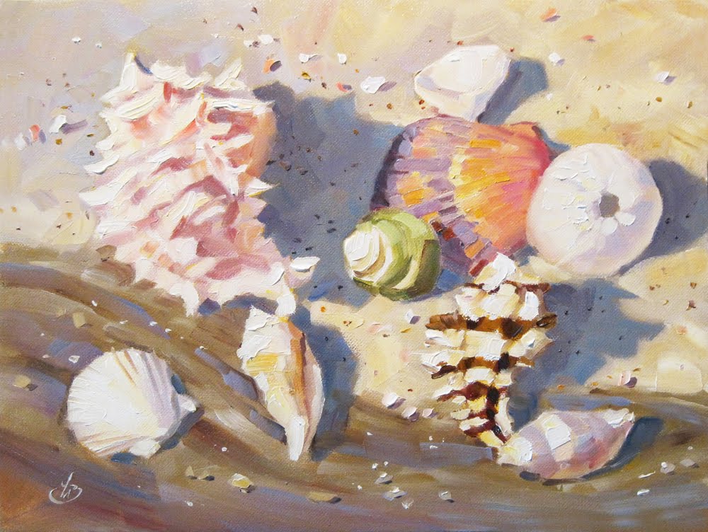 TOM BROWN FINE ART: SEASHELLS, COLORFUL 12x16 INCH ORIGINAL OIL ...