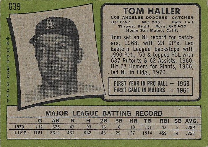 Topps 1971: no. 639 - tom haller