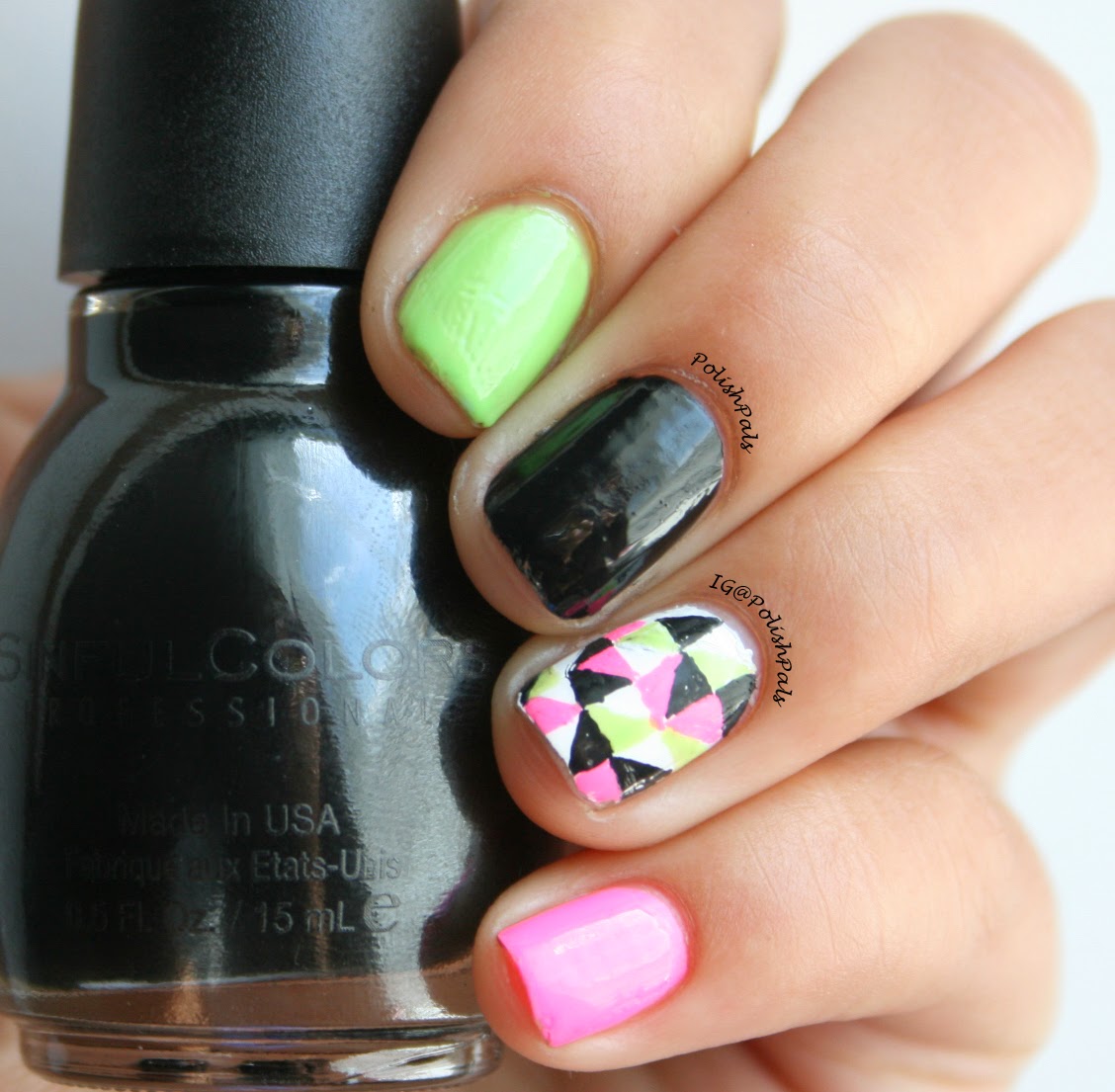 Polish Pals: Pink & Green Triangle Nails