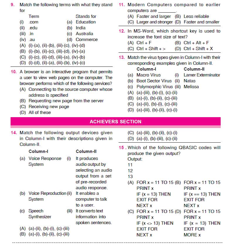 E-Tech Learning at MAPS: NCO- 2018 Practice worksheet (CLASS- 7)