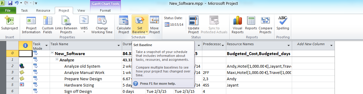 Baseline the Project and Tasks | Quick MS Project