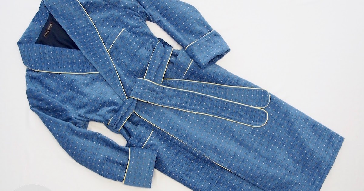 Long Warm Blue Cotton Velvet Men's Luxury Dressing Gown