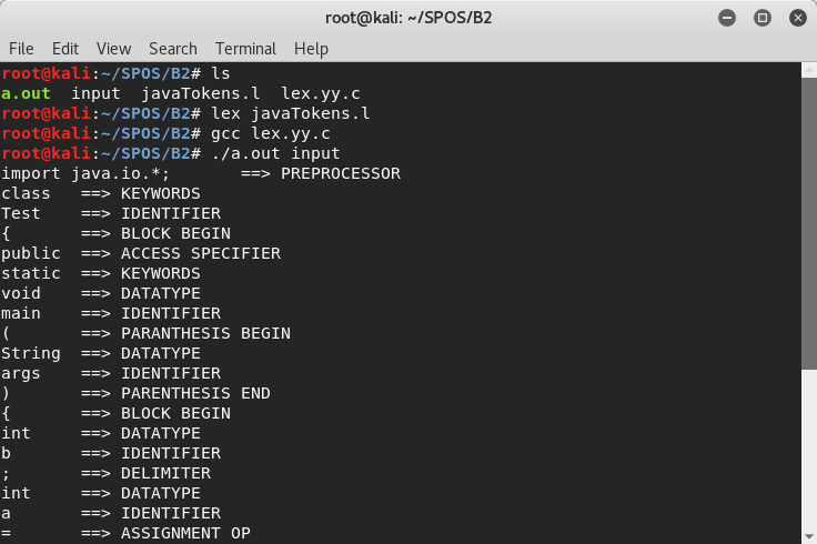 LEX program to generate tokens of JAVA program - Way2Techin
