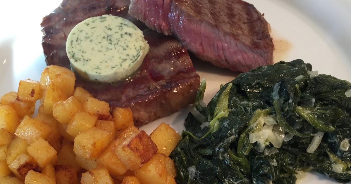 Claudia's Küche: Rindersteak mit Risolee-Kartoffeln u. Spinat