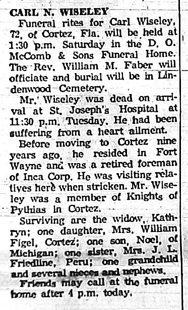 THE WISELEY FAMILY RESEARCH BLOG: A Dozen Obituaries from Fort Wayne, IN