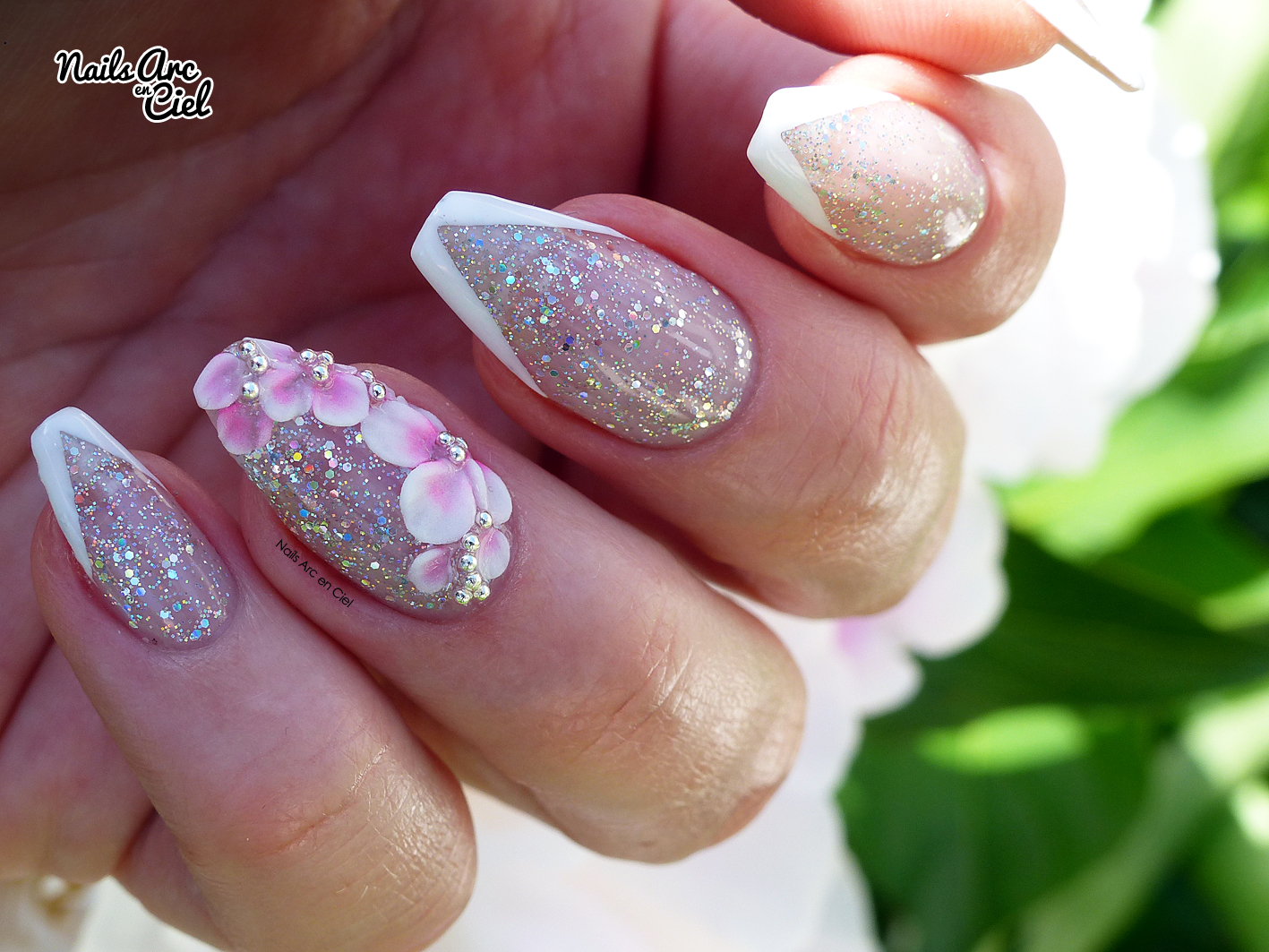 Nails Arc en ciel: Nail art - Idée mariage : fleurs en résine acrylique 3D