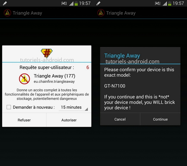 GALAXY Note 2 N7100 : enlever le triangle jaune et remettre le compteur ...