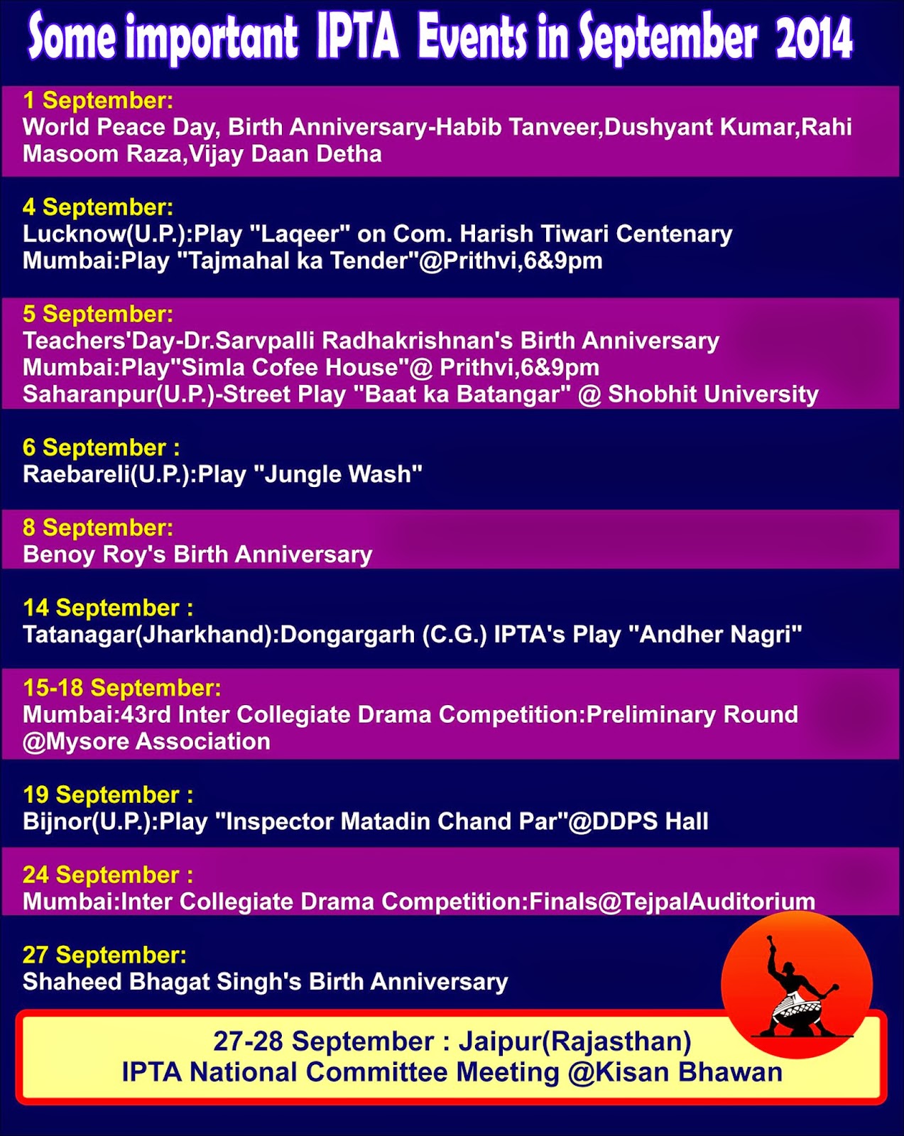 इप्टानामा: Some important IPTA events in September 2014