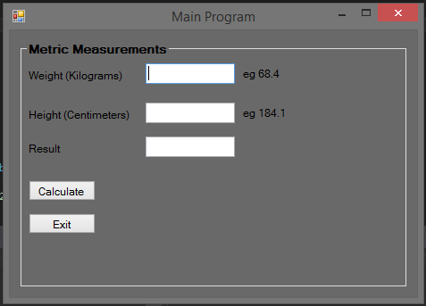C# BMI calculator