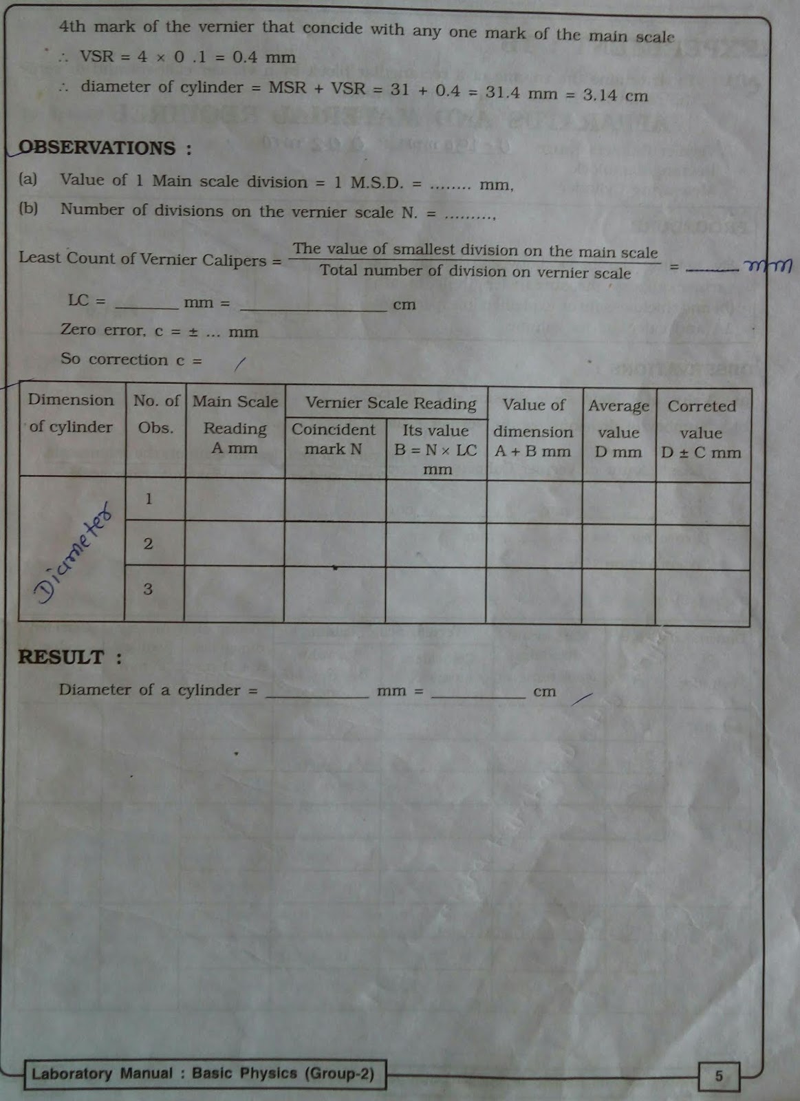 PHYSICS: Experiment 1 : Tables